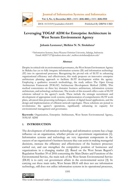 Pdf Leveraging Togaf Adm For Enterprise Architecture In West Seram
