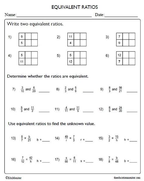 Equivalent Ratios Worksheet For Grade 6 Edumonitor Science Math
