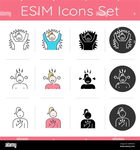 Predmenstrual Syndrome Icons Set Emotional Outburst Irritability And
