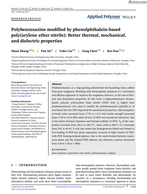Pdf Polybenzoxazine Modified By Phenolphthalein Based Poly Arylene Ether Nitrile Better