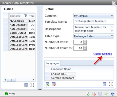 Defining Tabular Data Template Output Settings
