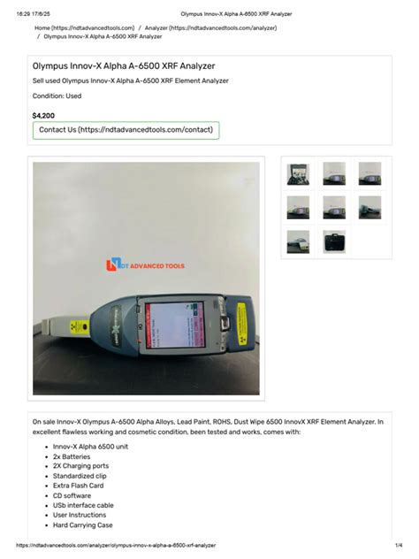 Used Olympus Innov X Alpha A 6500 Xrf Pdf Laptop Electronics