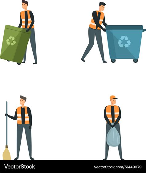 Garbage Man Icons Set Cartoon Men Street Vector Image