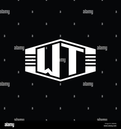 Wt Letter Logo Monogram Hexagon Emblem Shape With Stripes Outline Style Design Template Stock