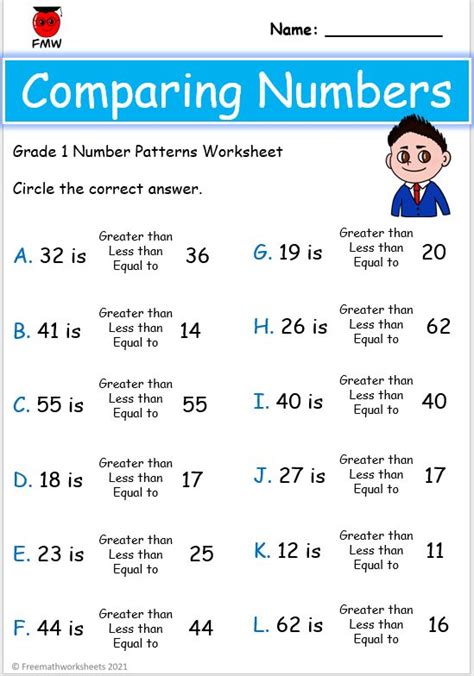 Free Grade 1 Worksheet Comparing Numbers Comparing Numbers Worksheet Number Worksheets