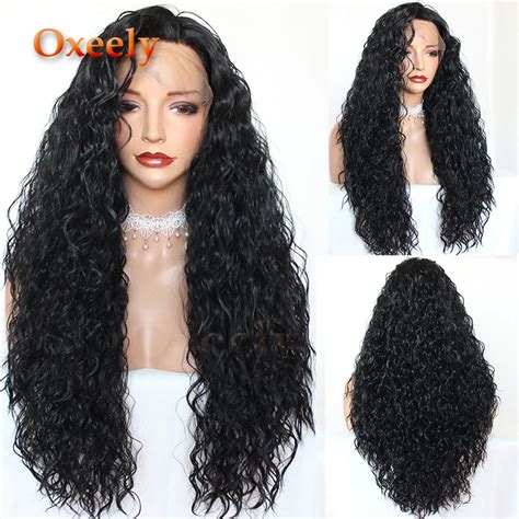Oxeely 180 Density Long Loose Curly Hair Synthetic Lace Front Wigs