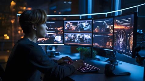 Premium AI Image A Tech Enthusiast Exploring Data Analytics On A State Of The Art Computer Setup