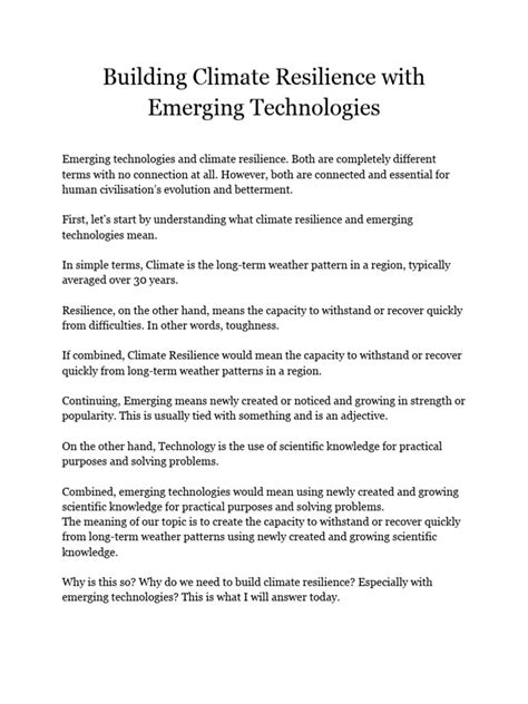 Building Climate Resilience With Emerging Technologies Pdf Climate
