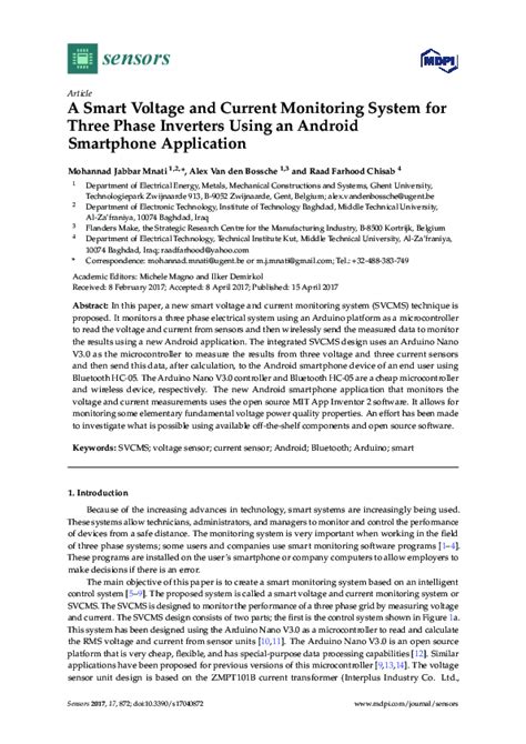 Pdf A Smart Voltage And Current Monitoring System For Three Phase Inverters Using An Android