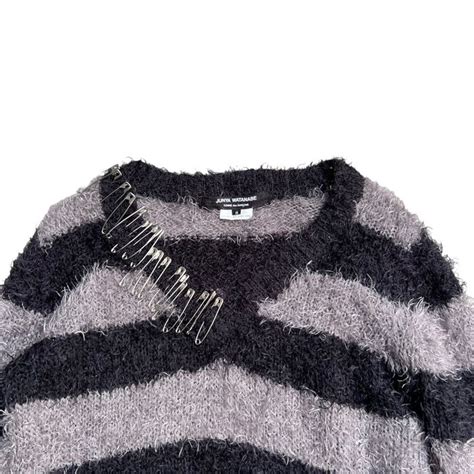 Junya Watanabe Aw06 Junya Watanabe Safety Pin Fuzzy Mohair Striped Sweater Grailed