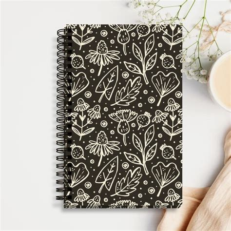 Hardcover Spiral Notebook Black White Fall Dot Grid Etsy