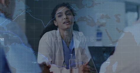 Animation Of Graphs Changing Numbers And Map Over Diverse Doctors