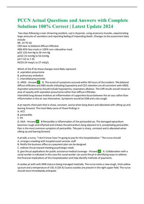 Pccn Actual Questions And Answers With Complete Solutions 100 Correct Latest Update 2024