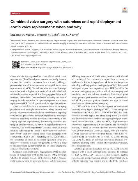 PDF Combined Valve Surgery With Sutureless And Rapid Deployment