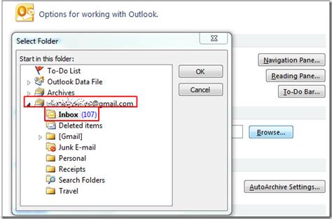 Start Outlook 2010 With IMAP Inbox Folder