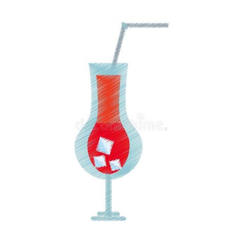 Drawing Cocktail Beverage Straw Ice Stock Illustration Illustration