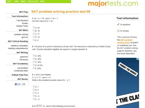Sat Problem Solving Practice Test 08 Worksheet For 9th 12th Grade