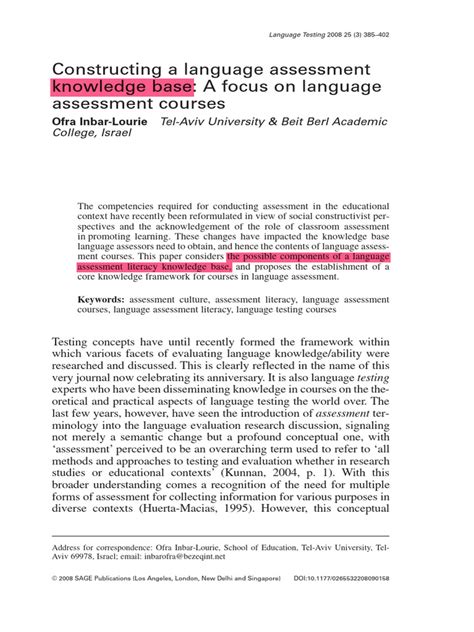 2008 Constructing A Language Assessment Knowledge Base A Focus On