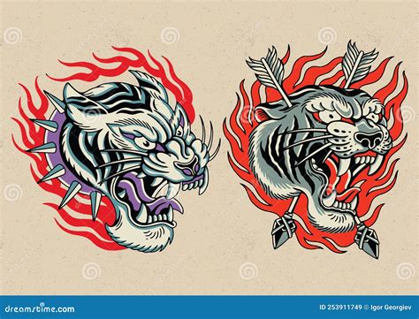 Old Skool Tatoo Flash Set Stock Vector Illustration Of Fred 253911749