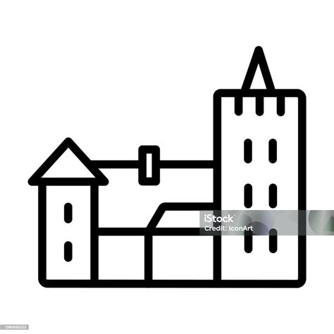 기념물 컬렉션에서 밀기울 성 아이콘 얇은 선형 밀기울 성 드라큘라 흰색 배경에 고립 된 건물 윤곽 아이콘 라인 벡터 밀기울 성 기호 웹 및 모바일 기호 0명에 대한 스톡