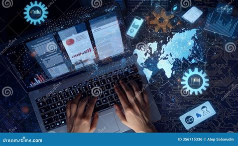 Global Data Analysis Hands Typing On Laptop Digital World Map Charts