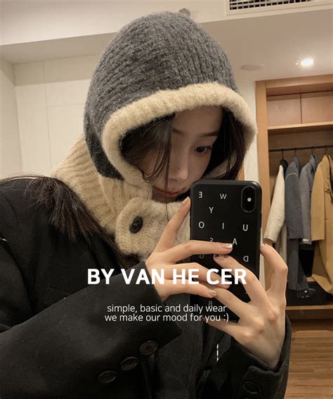 반해써 [md추천] 투톤 배색 단추 니트 바라클라바 넥워머 A M033