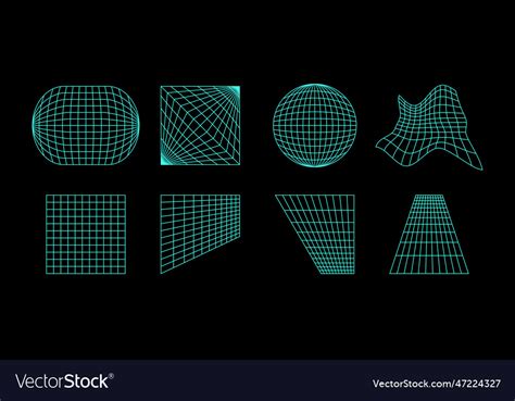 Neon Wireframe Elements Collection Geometric Vector Image