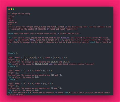 Pragadeesh Chithambaram On Linkedin Day 15 Leetcode 30 Day Challenge With Dart 🚀 Problem 88