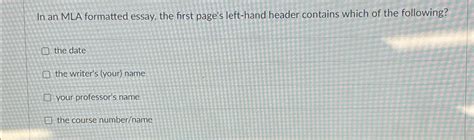 Solved In An Mla Formatted Essay The First Pages Left Hand
