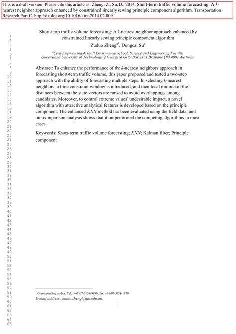 pdf short term traffic volume forecasting a k nearest neighbor