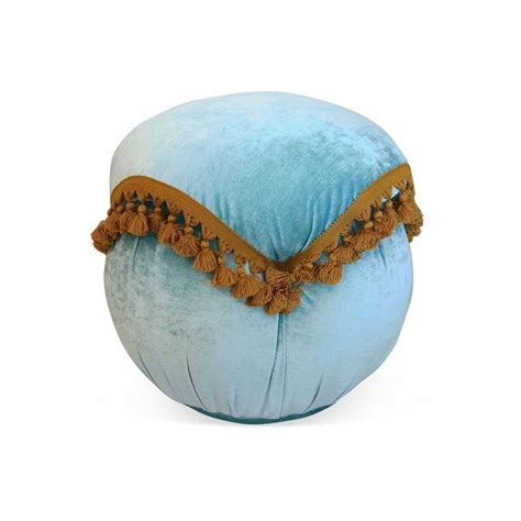 Light Blue Velvet Fringed Ottoman Chairish