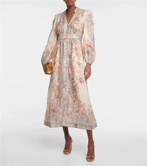 Zimmermann August Printed Linen Midi Dress Zimmermann