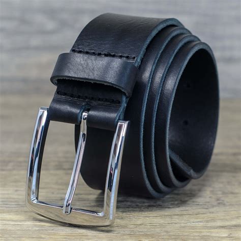 40mm Italian Real Full Grain Mens Leather Belt With Silver Buckle Black