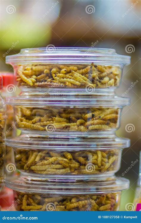 Fried Bamboo Worms Packing In The Market For Sale Bamboo Caterpillar