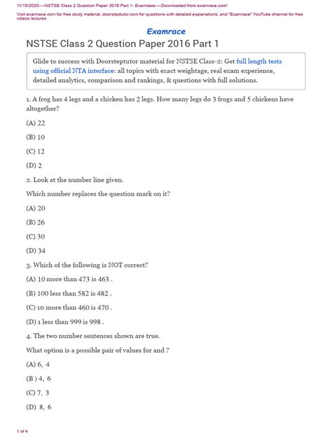 Nstse Class 2 Question Paper 2016 Part 1 Pdf