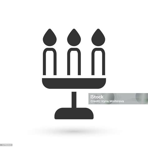 Grey Candelabrum With Three Candlesticks Icon Isolated On White