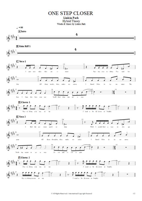 One Step Closer Tab By Linkin Park Guitar Pro Full Score Mysongbook
