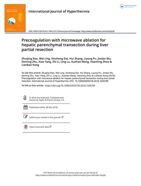 Pdf Precoagulation With Microwave Ablation For Hepatic Parenchymal Transection During Liver