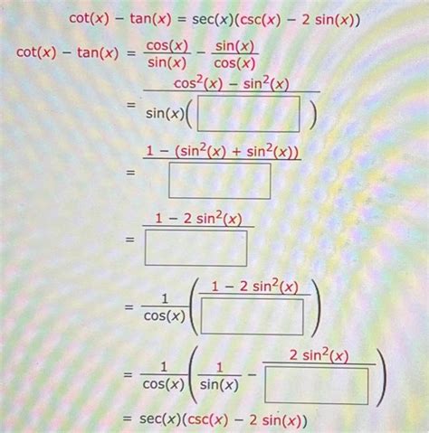 Solved Cot X −cot X −tan X Tan X Sec X Csc X −2sin X Sin