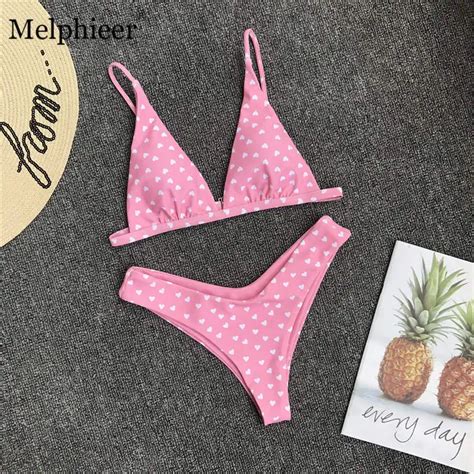 Summer Sexy Micro Brazilian Bikinis Heart Print Swimsuit Beachwear