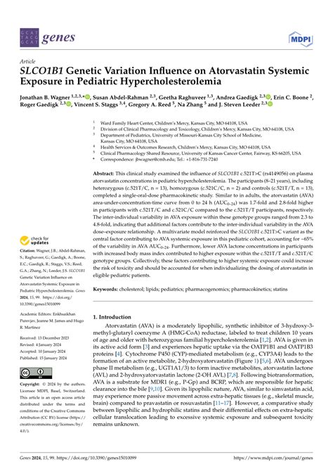 pdf slco1b1 genetic variation influence on atorvastatin systemic