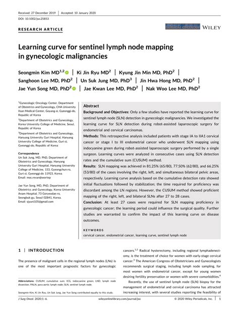 Pdf Learning Curve For Sentinel Lymph Node Mapping In Gynecologic Malignancies