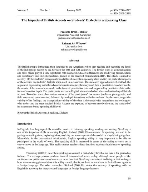 Pdf Impacts Of British Accents On Students Dialects In A Speaking Class