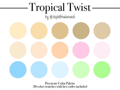 Tropical Twist Procreate Color Palette 30 Color Swatches Bright