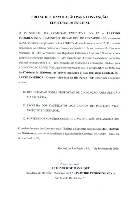 Edital de Convocação para Convenção Eleitoral Municipal PP Gazeta