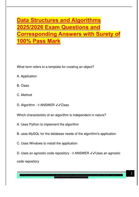 Data Structures And Algorithms 20252026 Exam Questions And Corresponding Answers With Surety Of
