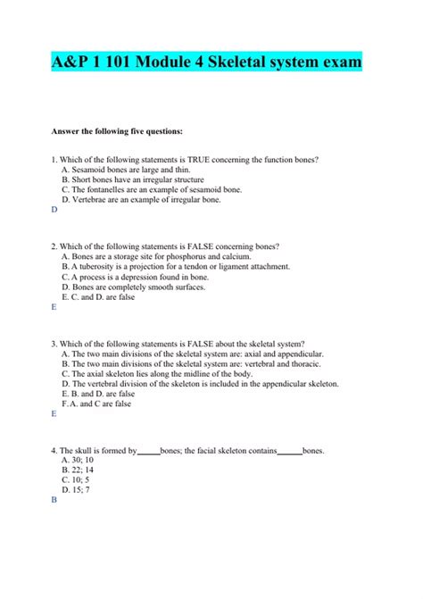 A P 1 101 Module 4 Skeletal System Exam Portage Learning A P 1 101 Stuvia US