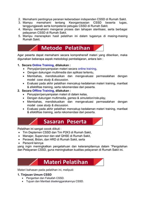 Silabus Pelatihan Pengelolaan Pelayanan CSSD Central Sterile Supply