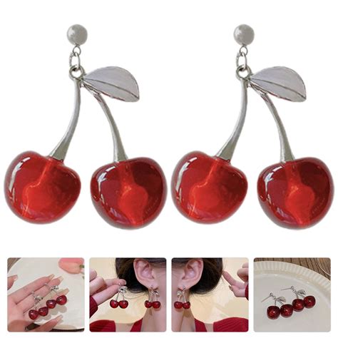 Mlins Durable Cherry Dangle Earrings For Women With Red Alloy Color And