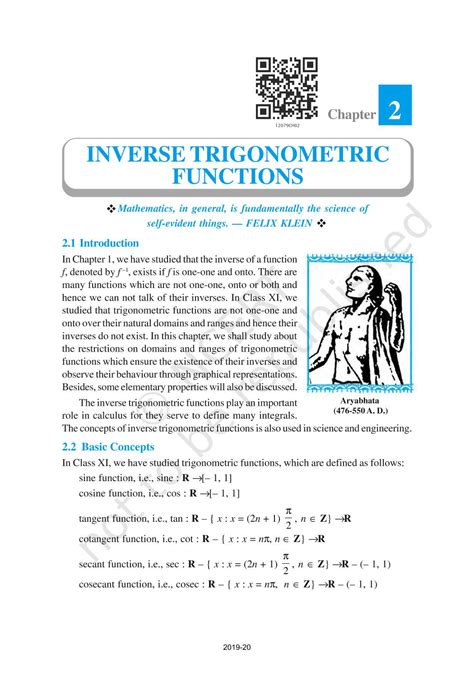 Inverse Trigonometric Functions NCERT Book Of Class 12 Mathematics Part I